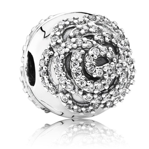Pandora | Jewelry | Pandora Sterling Silver Shimmering Rose Clip W Clear Zirconia Rare Vintage ...